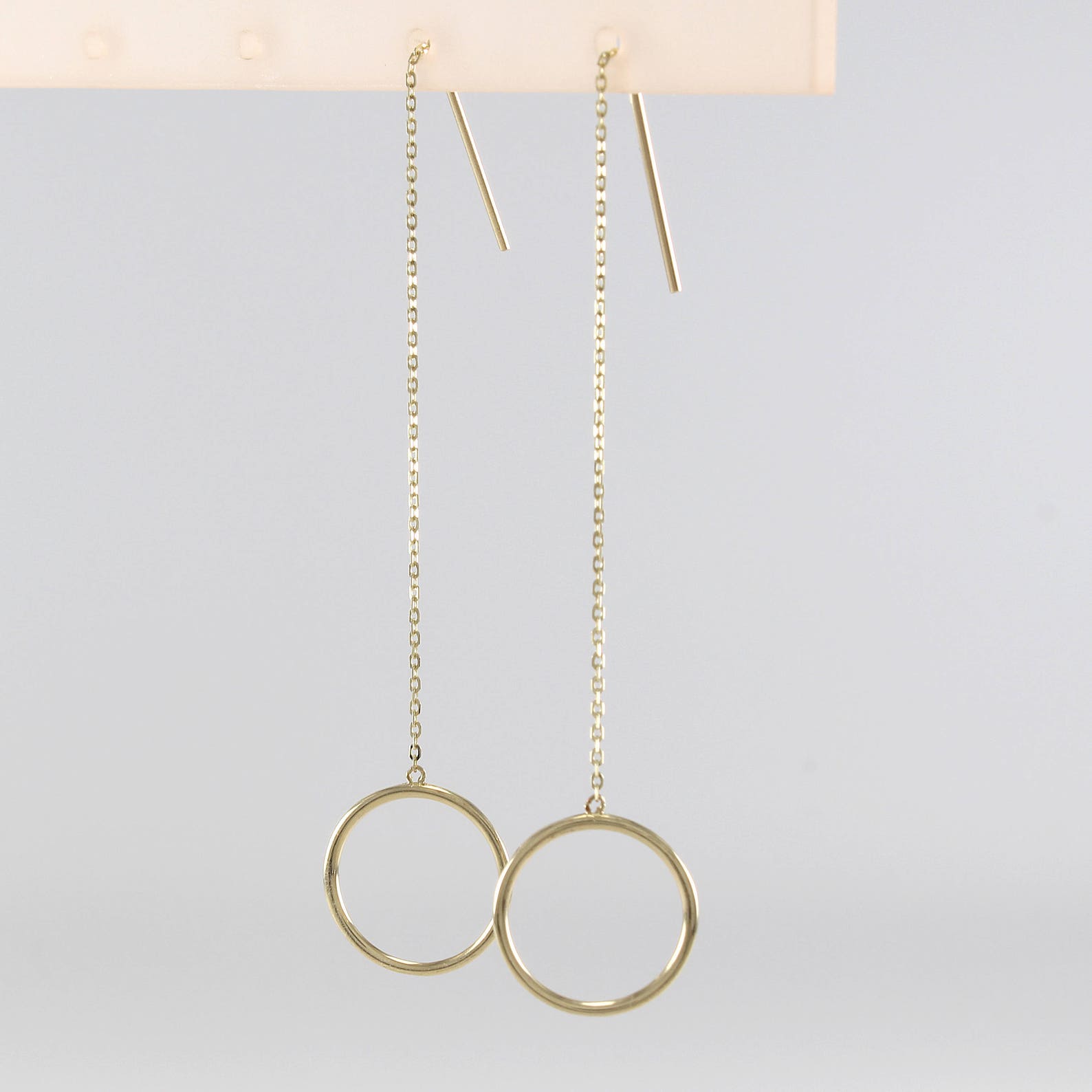 14K Solid Gold Threader Earrings 14K Long Threader Earrings - Etsy