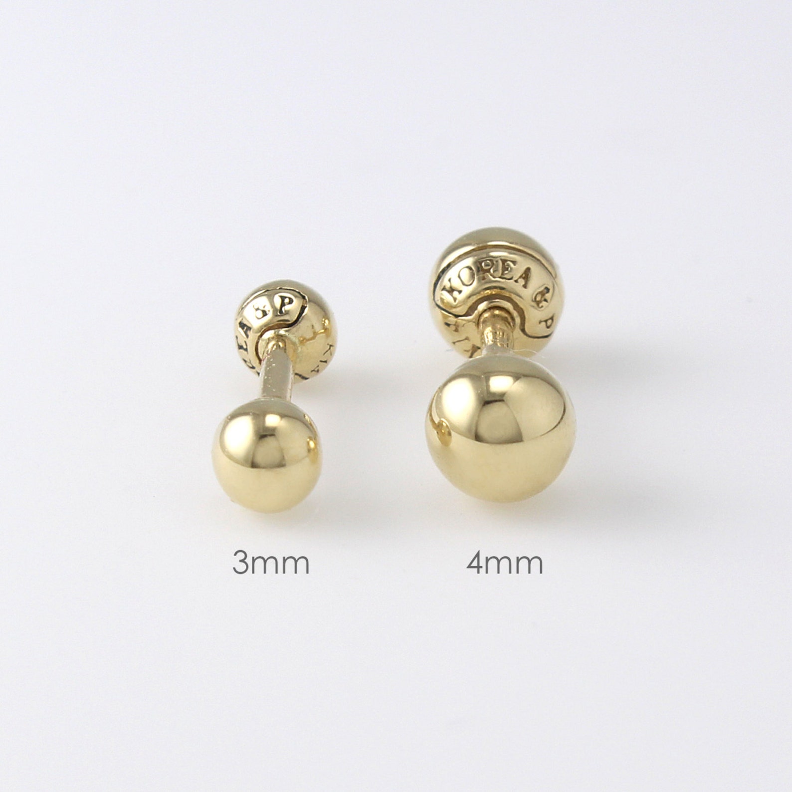 14K Solid Gold Ball Stud 4mm, 14K Barbell Earring, Cartilage, Tragus ...