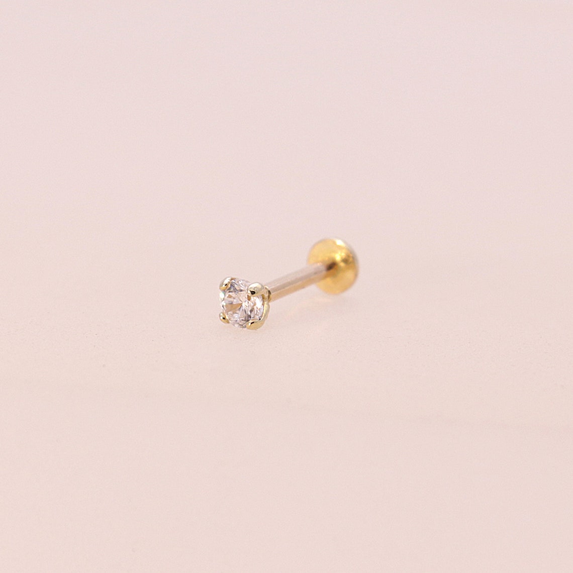 14K 2.5mm Solid Gold CZ Stud Labret Internal Threaded | Etsy