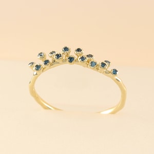 Blue Diamond Ring, 14K Gold Thin Diamond Wedding Band, Diamond Eternity ...