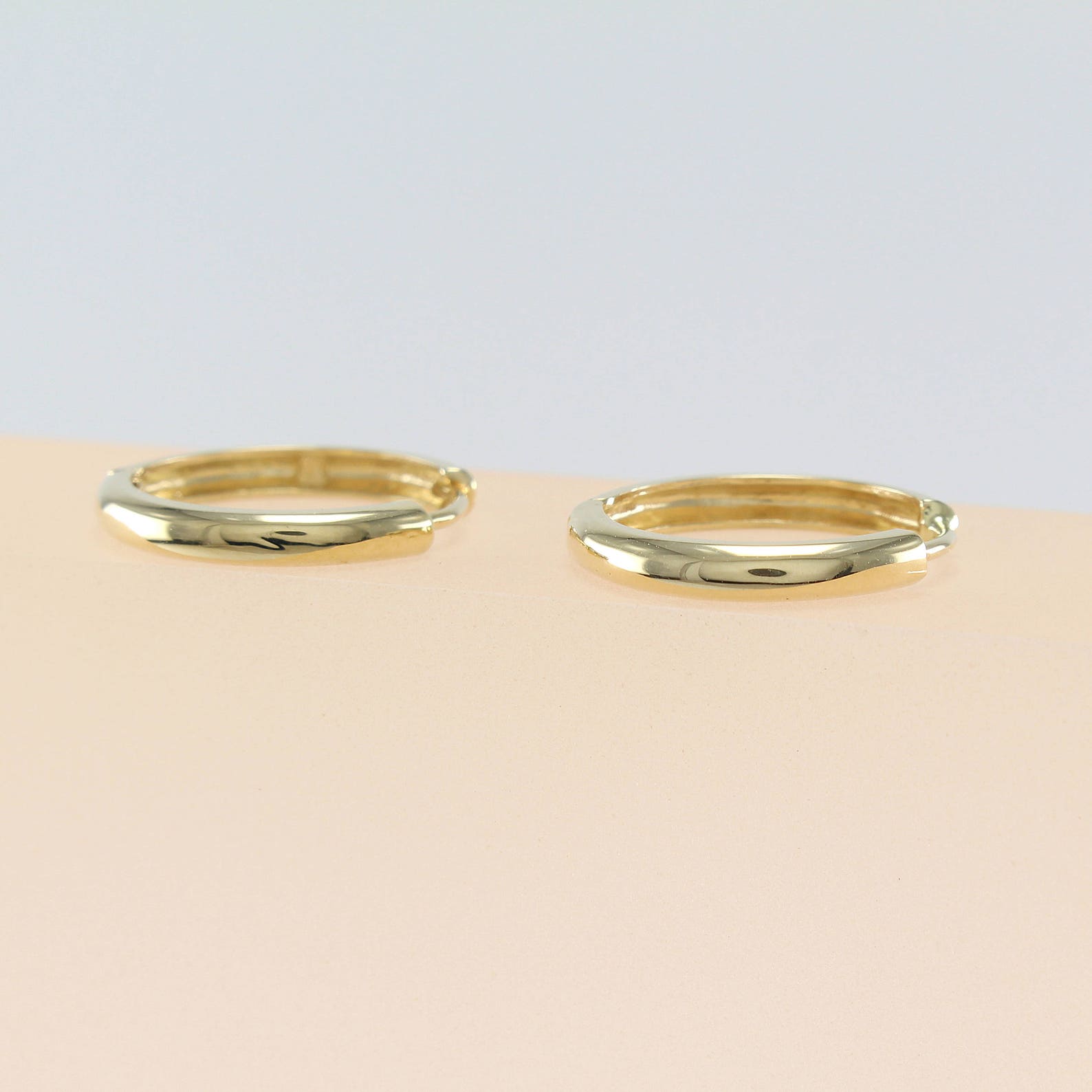 14K 17 Mm Solid Gold Huggie Hinged Hoop Earring, Huggie Hoop, Gold ...