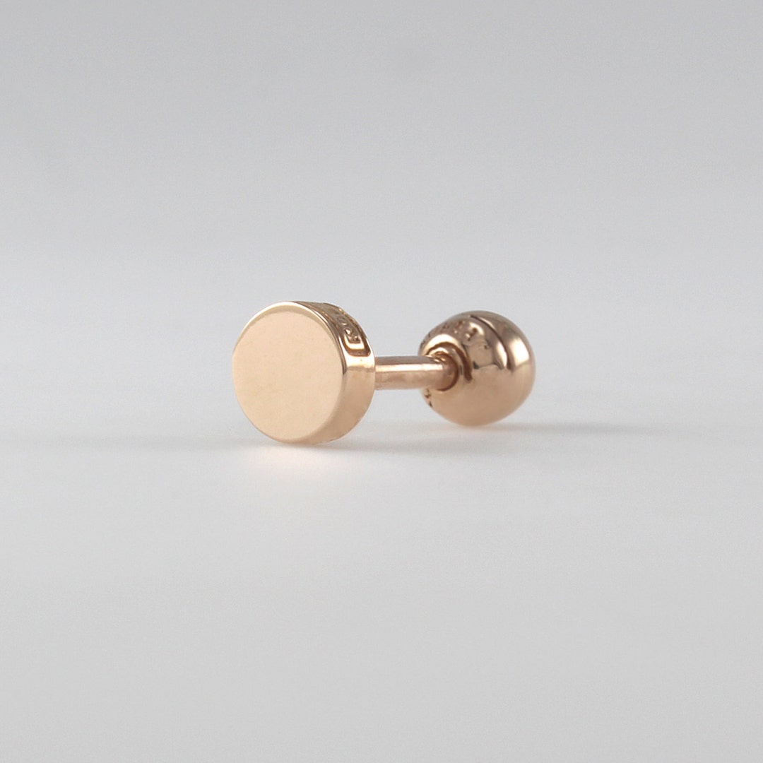 14K Solid Gold Ball Stud 4mm, 14K Barbell Earring, Cartilage, Tragus ...