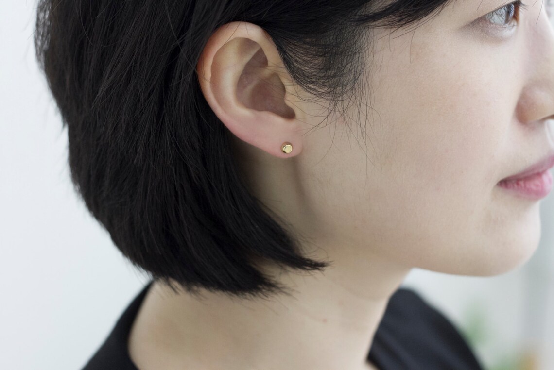 Dainty Gold Stud Earrings Dot Earrings 14K Circle Studs | Etsy