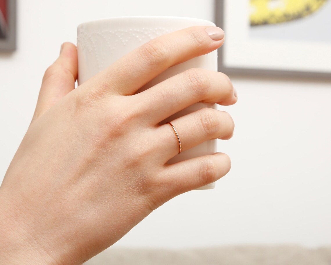 14K Solid Gold Thin Stacking Ring 14K Solid Gold Thin Band - Etsy