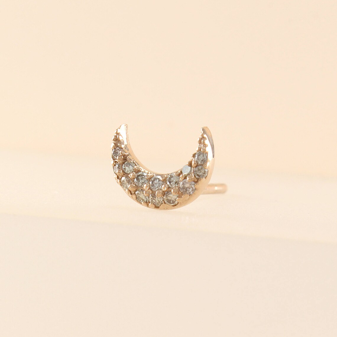 Crescent Moon Earring 14K Gold Gold Moon Stud Diamond | Etsy