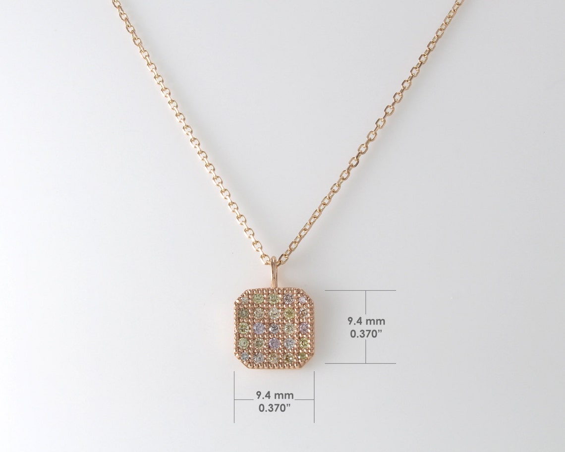 Square Diamond Necklace 14K Solid Gold Geometric Diamond | Etsy