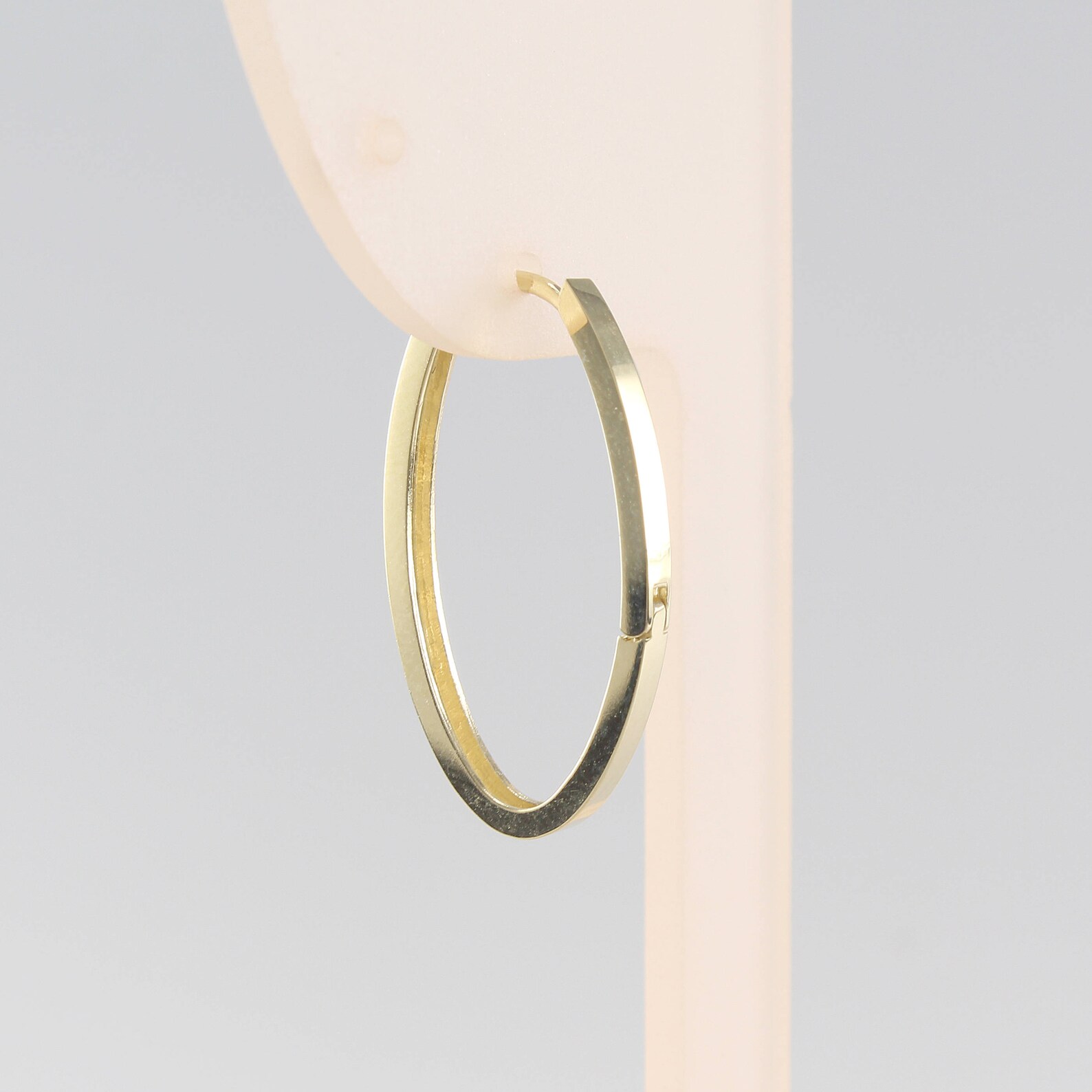 14K Solid Gold Large Oval Huggie Hinged Hoop Earring Huggie - Etsy