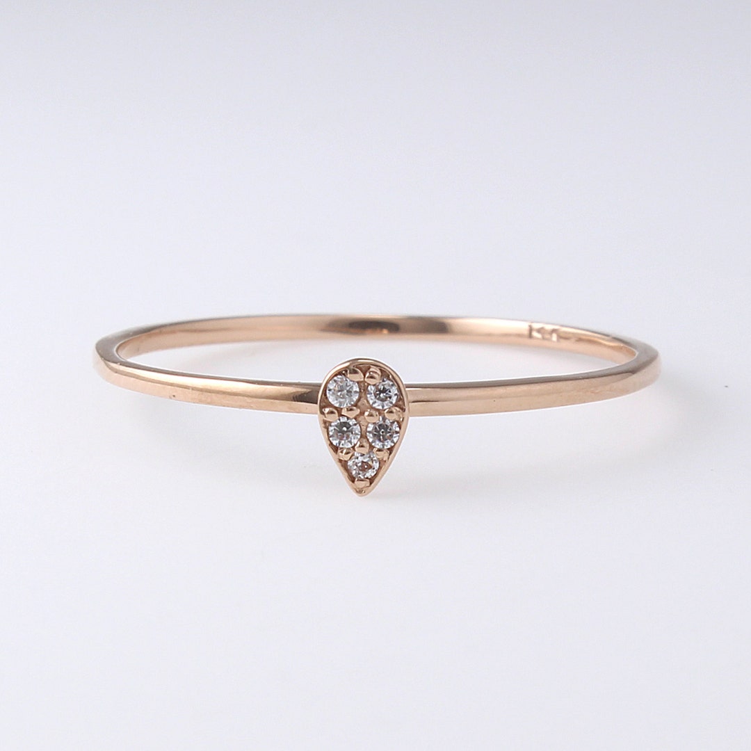 14K Gold Thin Diamond Band Engagement Ring Simple Diamond - Etsy