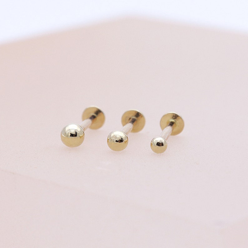 14K Solid Gold 3mm Ball Stud Labret Internal Threaded - Etsy