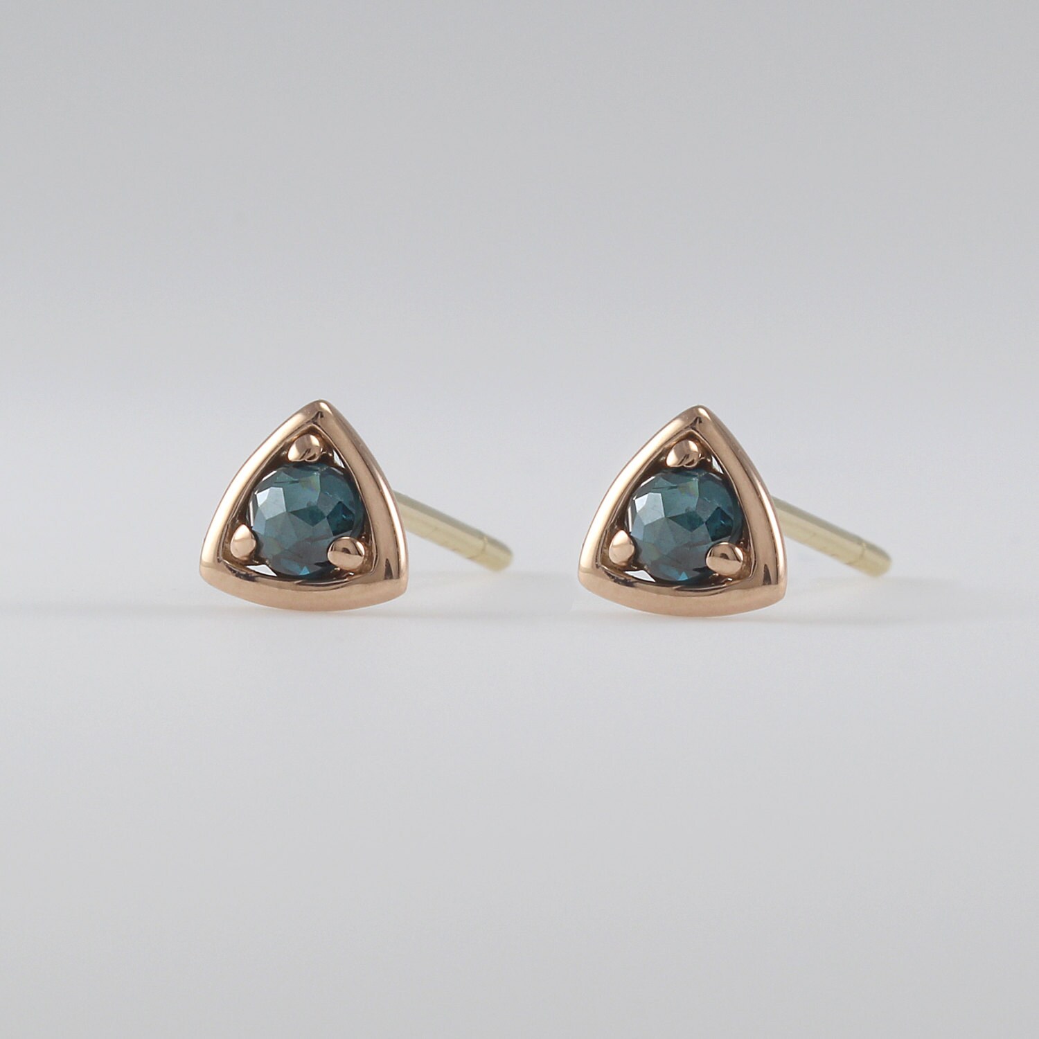 Blue Diamond Triangle Stud Earrings Gold Stud Earrings | Etsy