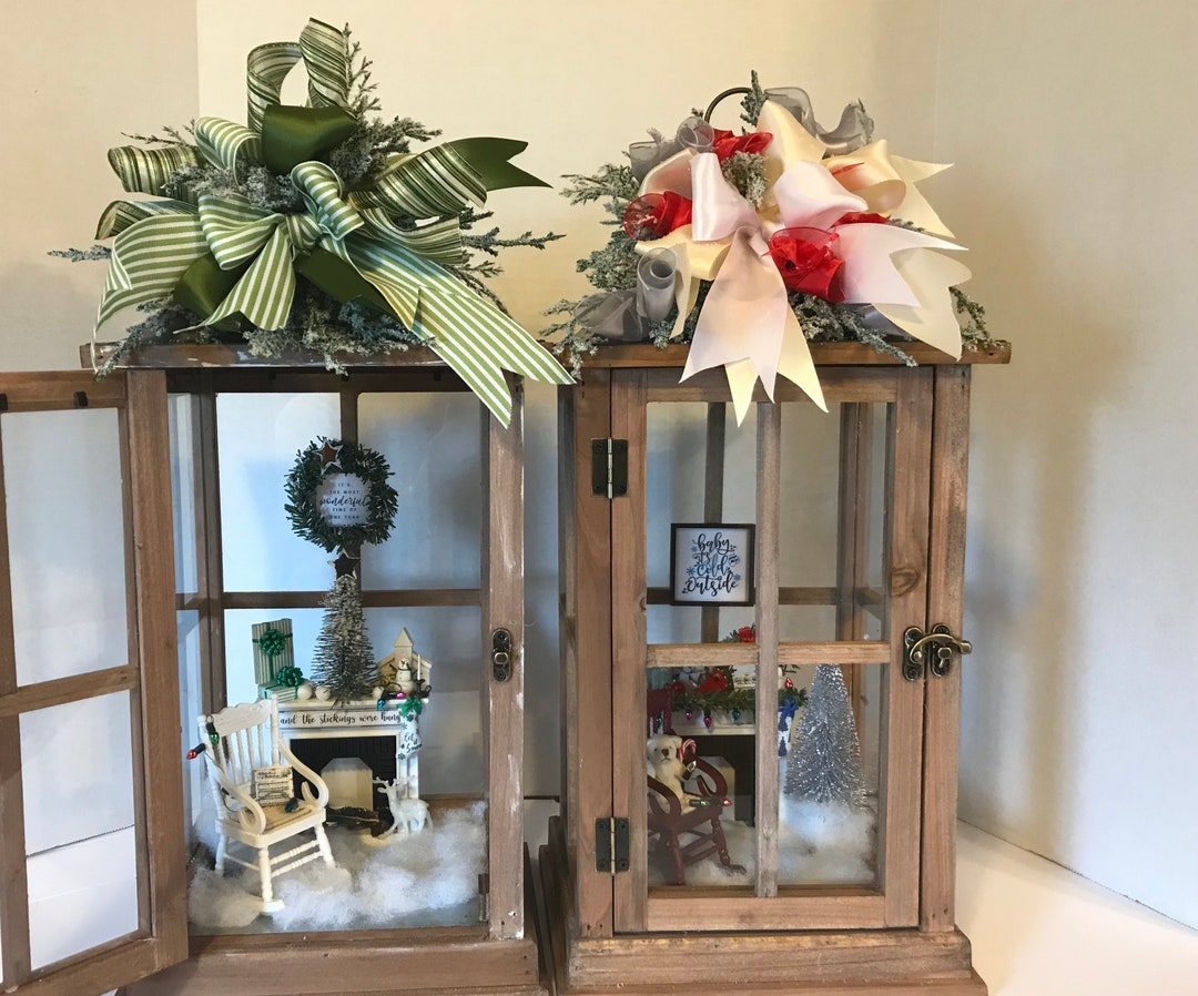 Christmas Lantern With Miniature Christmas Scene, Decorated Holiday ...