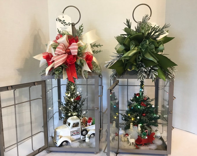 Christmas Decor, Decorated Lantern With Miniature Christmas Scene ...