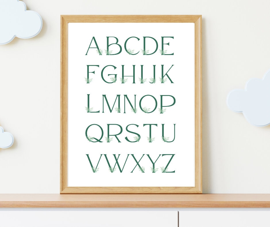 Greenery Alphabet Printable, PRINTABLE Wall Art, Alphabet Wall Art ...