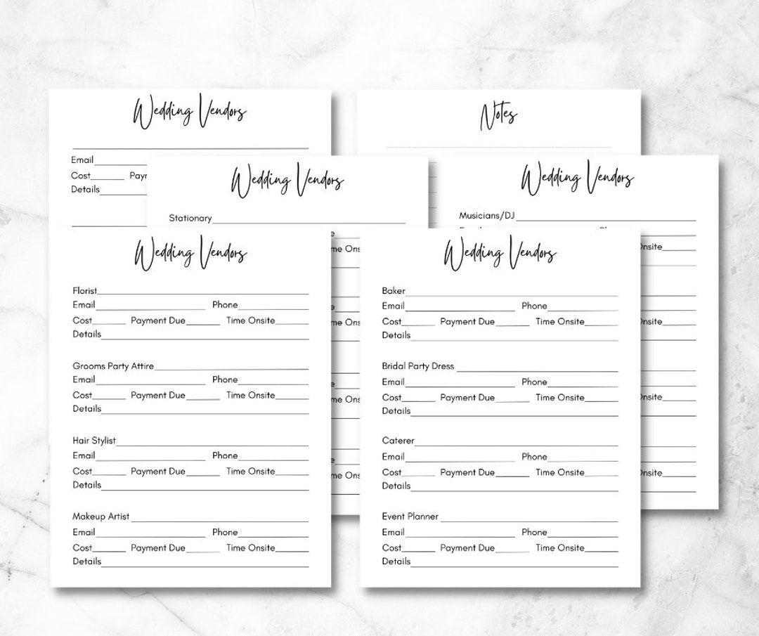 Wedding Vendors Checklist, Vendor List Template, Vendor Tracker ...