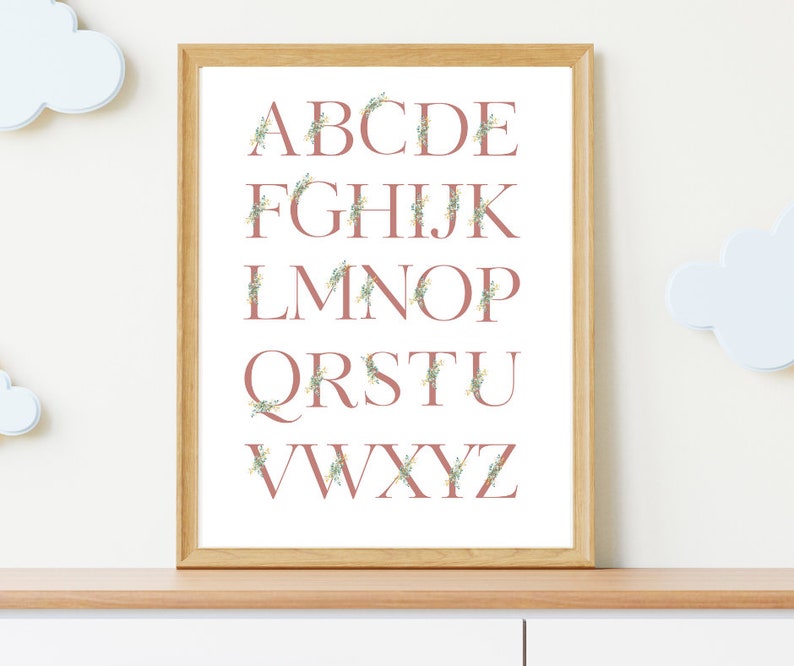 Floral Pink Alphabet Printable, PRINTABLE Wall Art, Alphabet Wall Art ...