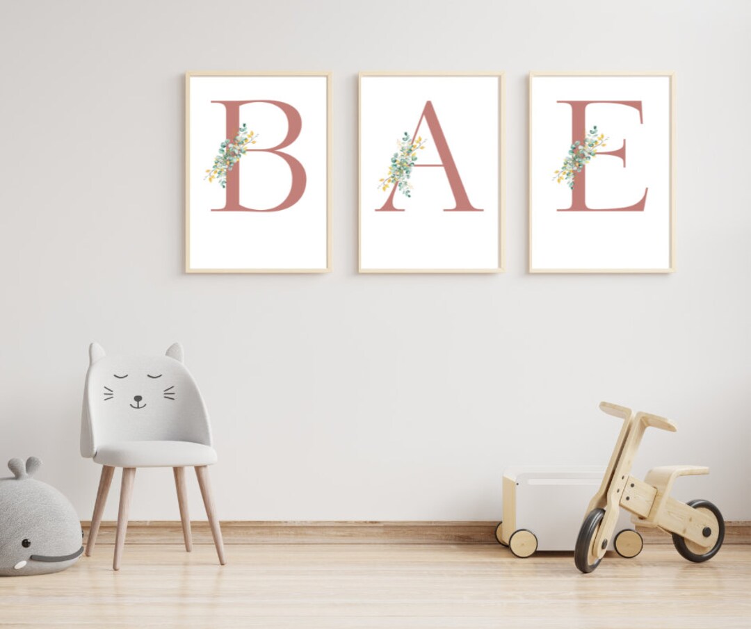 Floral Alphabet Print, Pink Initial Wall Art, Nursery Decor (digital ...