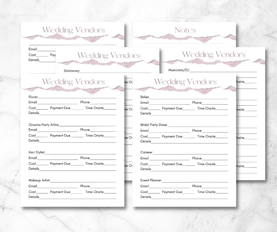 Wedding Vendors Checklist, Vendor List Template, Vendor Tracker ...