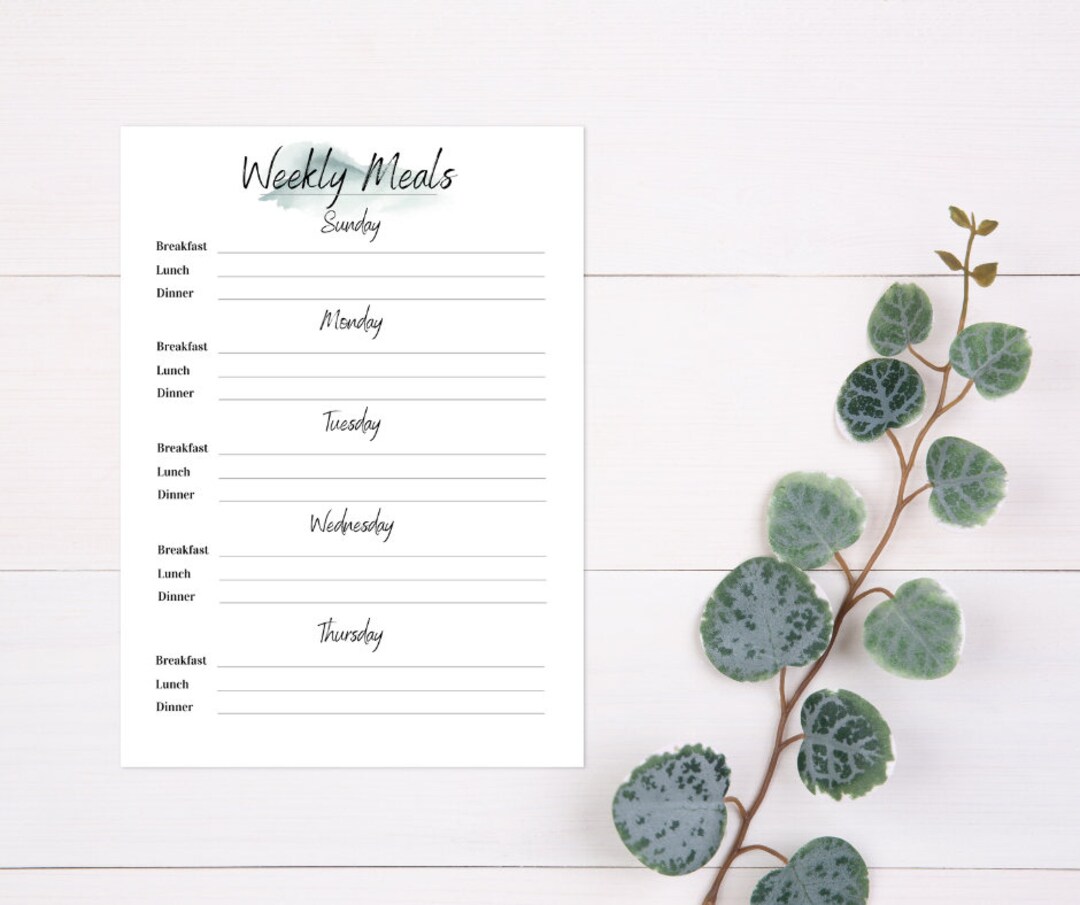 Watercolor Meal Planner, Weekly Printable With Grocery List (PDF) - Etsy