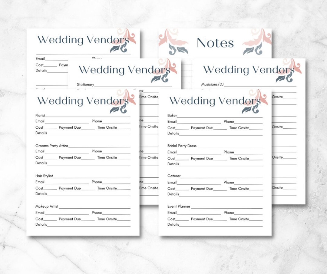 Wedding Vendors Checklist, Vendor List Template, Vendor Tracker ...