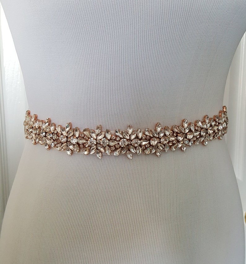 Wedding Belt Gold Rose Gold Sash Belt Rose Crystal Belt - Etsy