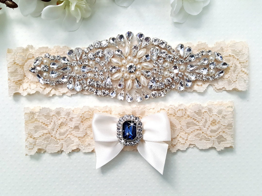 Wedding Garter Set, Bridal Garter Set, Crystal Garter Set, Vintage Lace ...