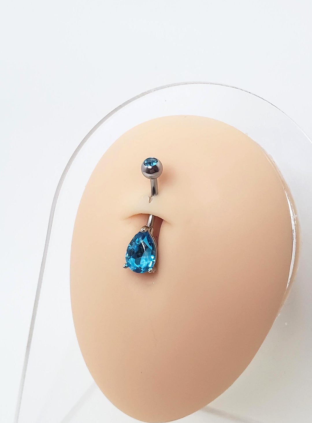 Teardrop Belly Button Ring - Blue CZ - Standard and Plus Size Available ...