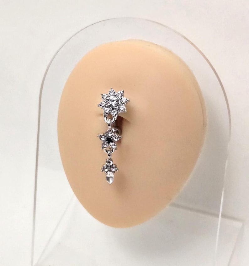 3 Tier Top Flower Dangly Belly Button Rings - Standard and Plus Size ...