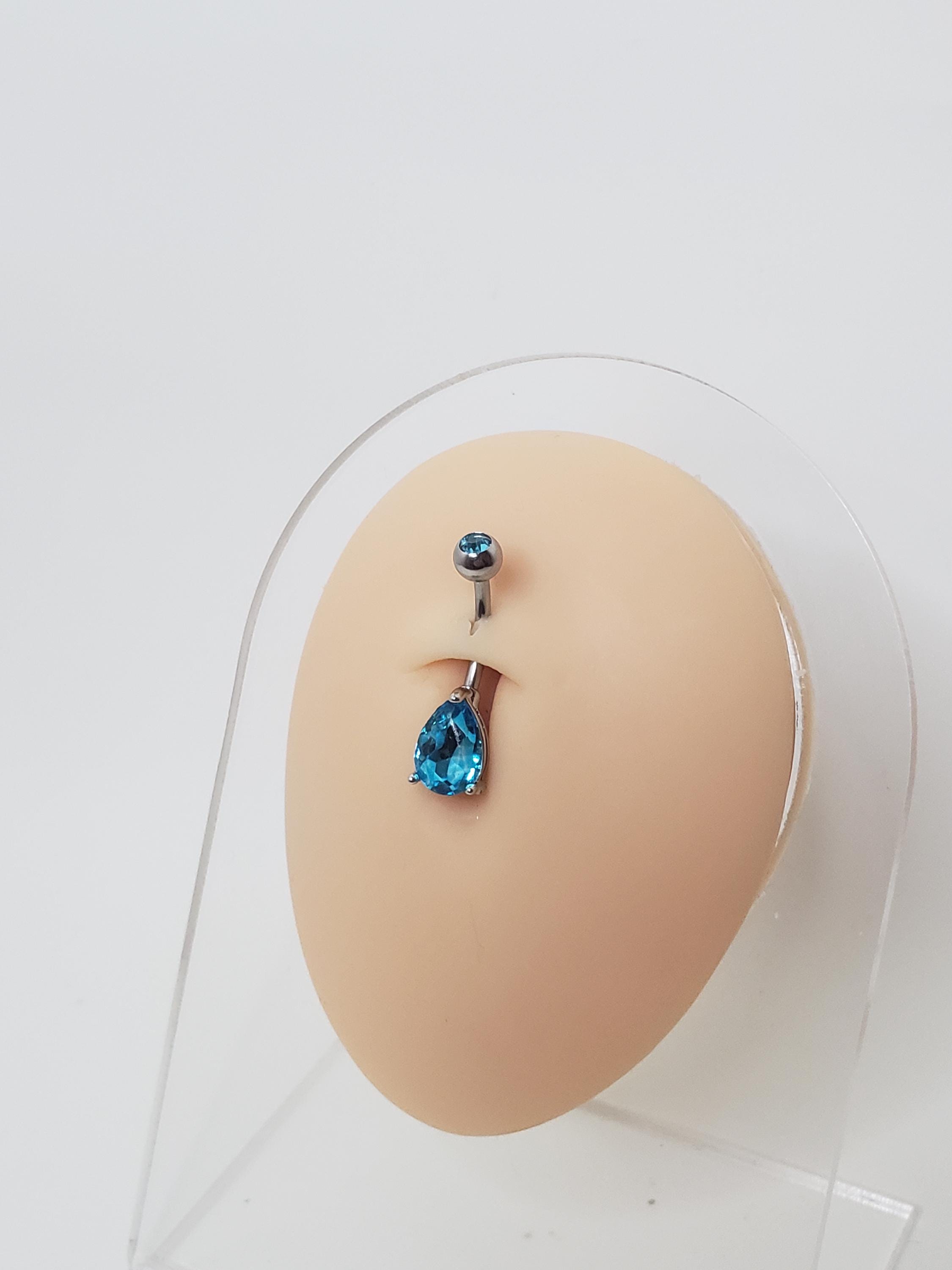 Teardrop Belly Button Ring - Blue CZ - Standard and Plus Size Available ...
