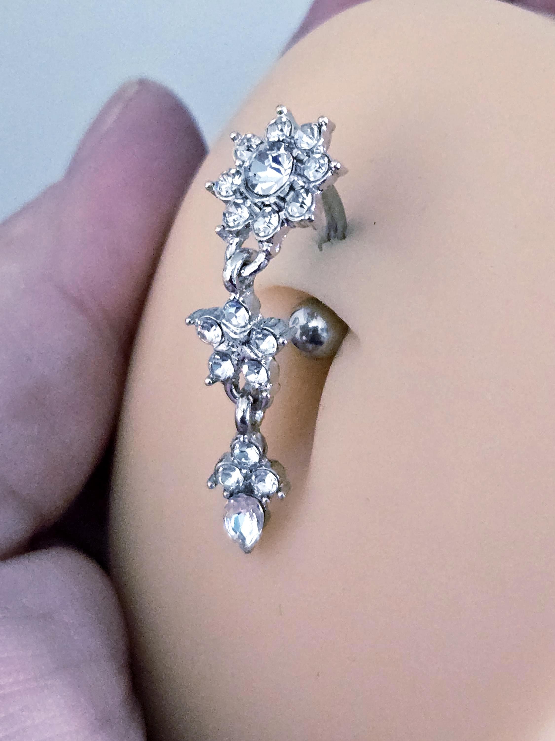 3 Tier Top Flower Dangly Belly Button Rings - Standard and Plus Size ...