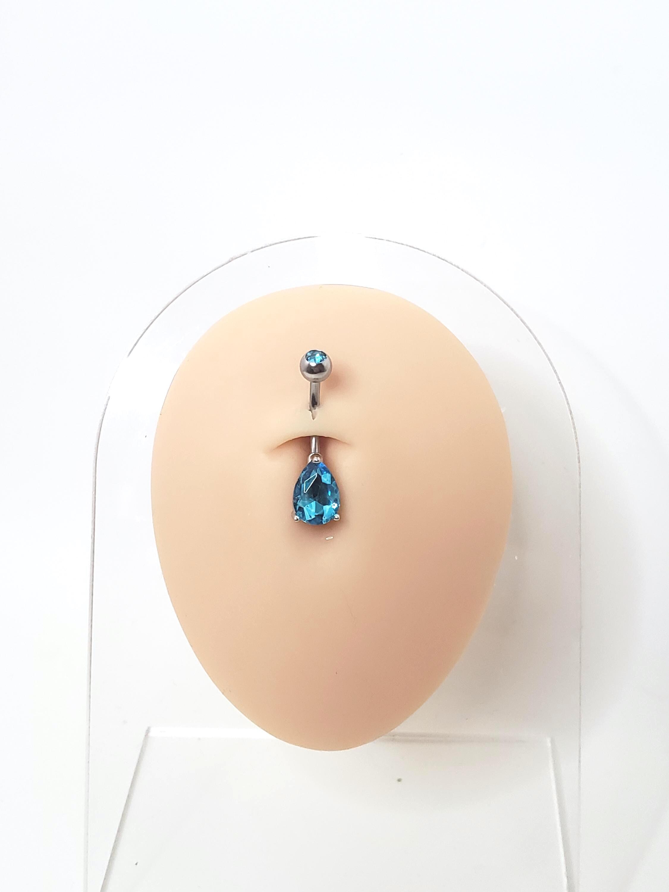 Teardrop Belly Button Ring - Blue CZ - Standard and Plus Size Available ...