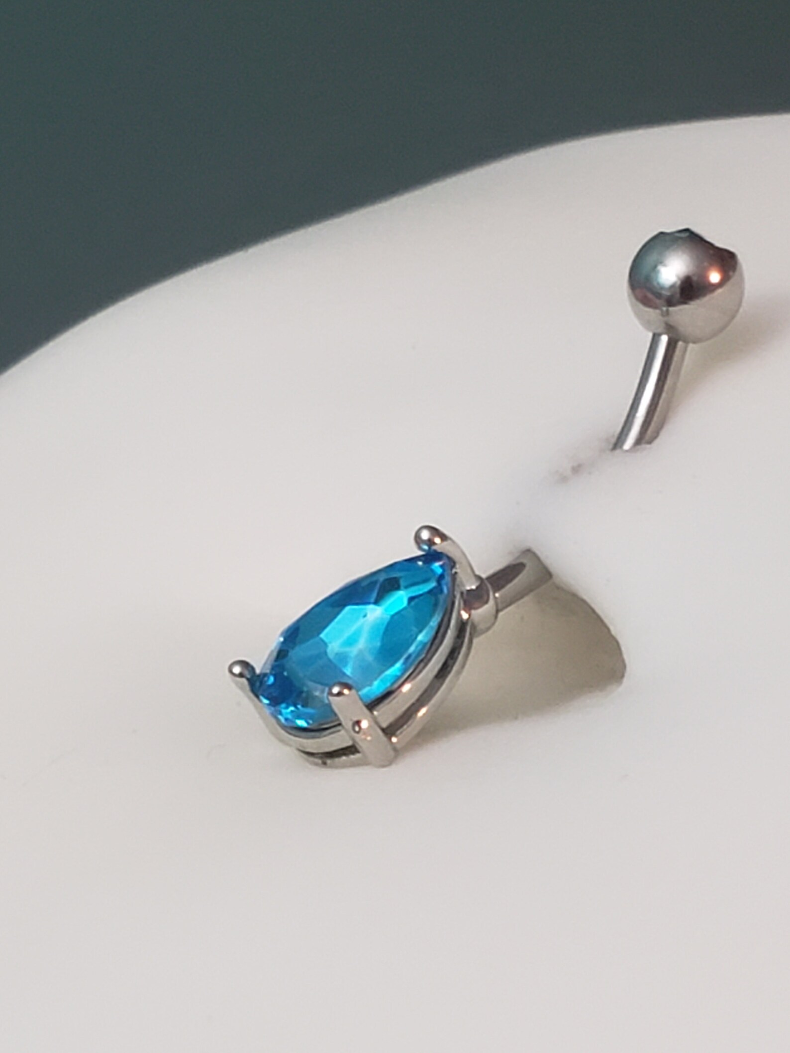 Teardrop Belly Button Ring - Blue CZ - Standard and Plus Size Available ...