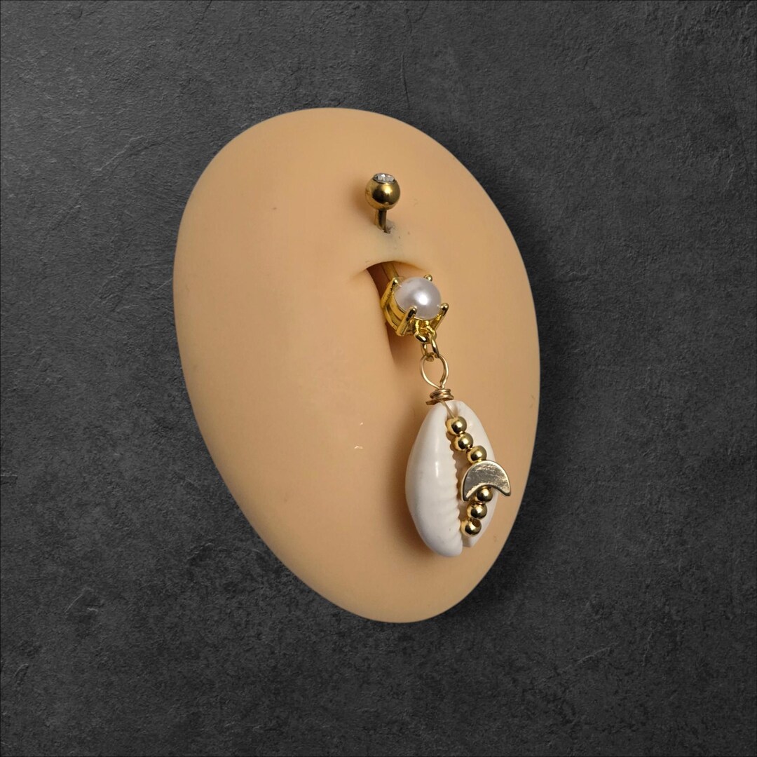 Decorated Conch Shell Belly Button Rings - Gold Colored Moon -standard ...