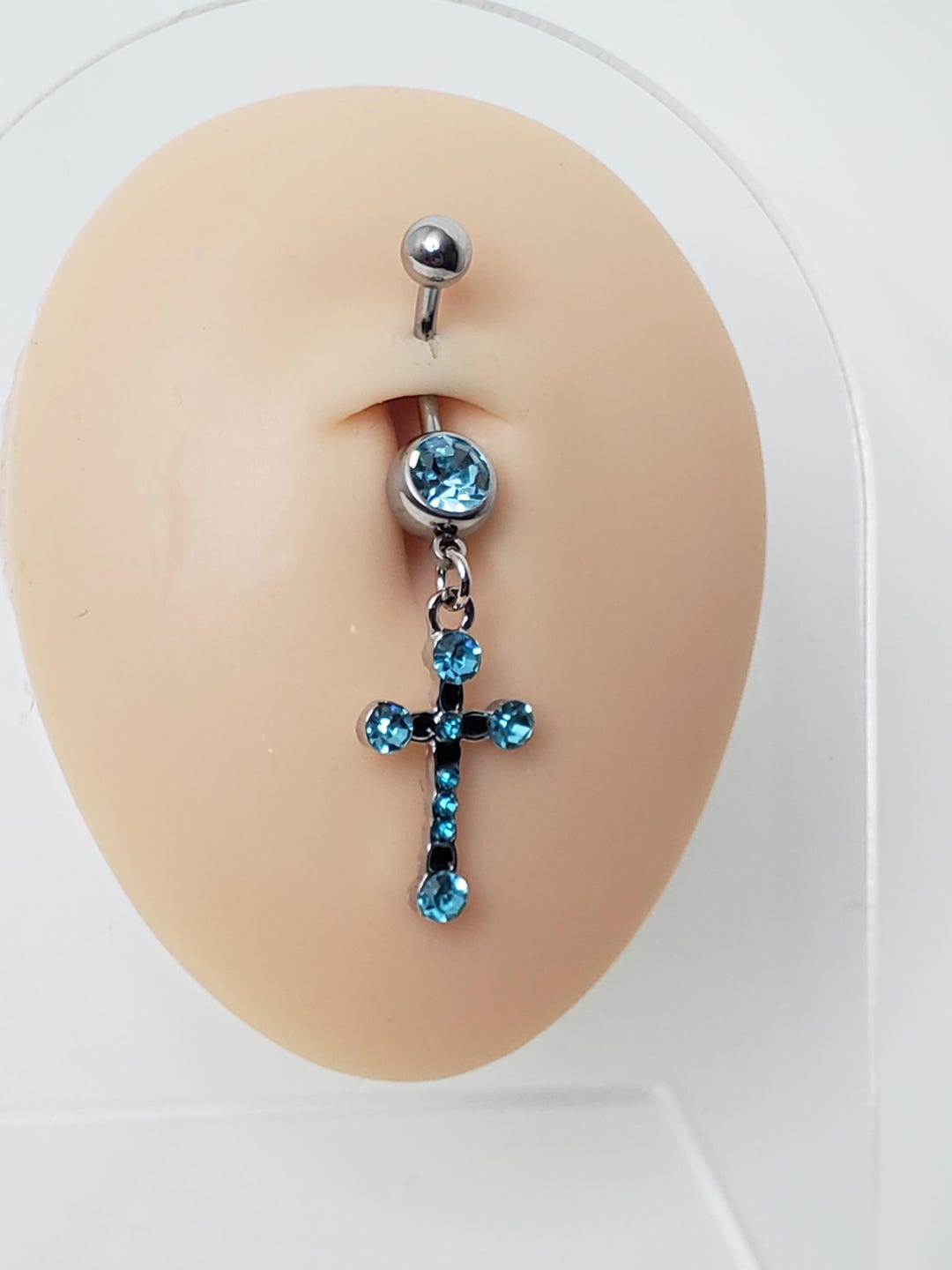 CZ Cross Belly Button Ring - Etsy