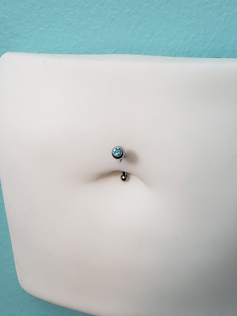 Custom Sizes Light Blue floating Gem Belly Button Rings Fully ...