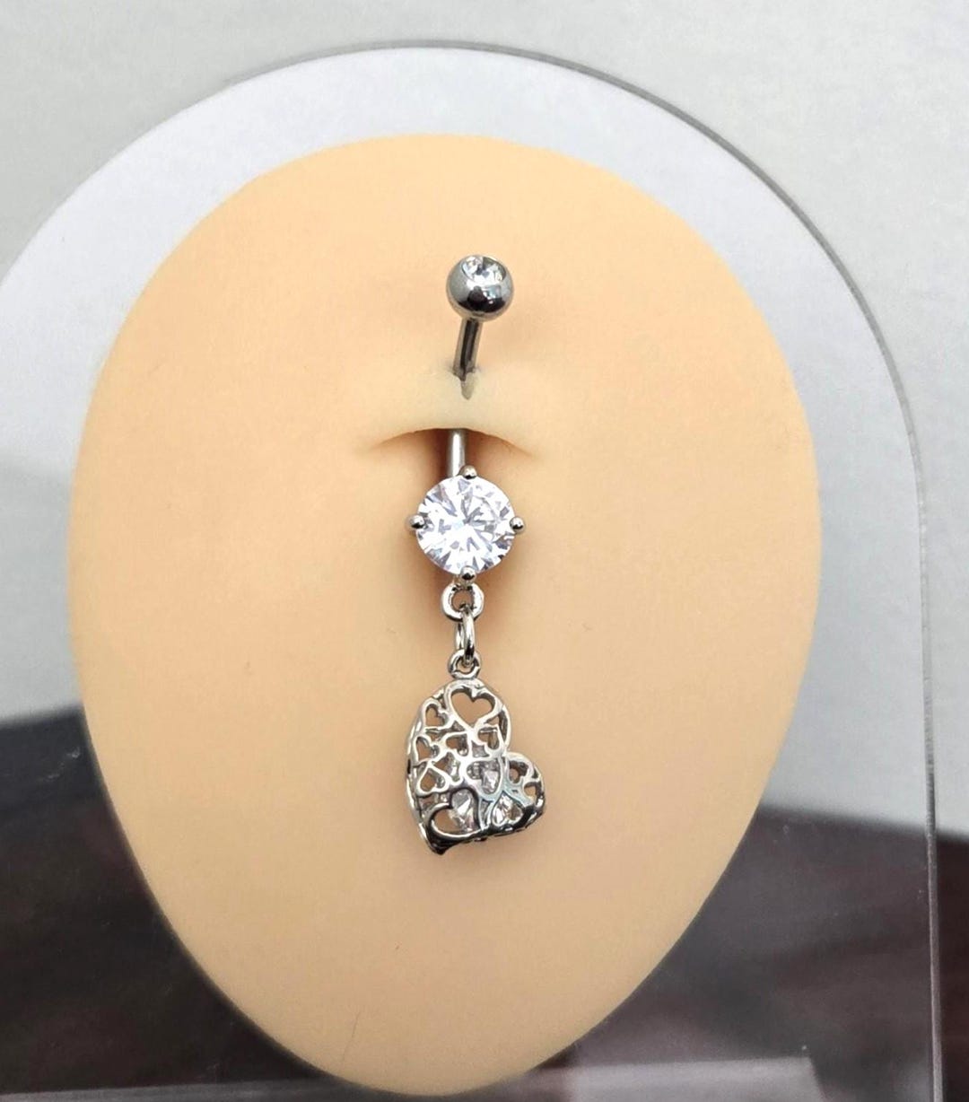 CZ Caged Heart Belly Butting Rings - Standard and Plus Size Available ...