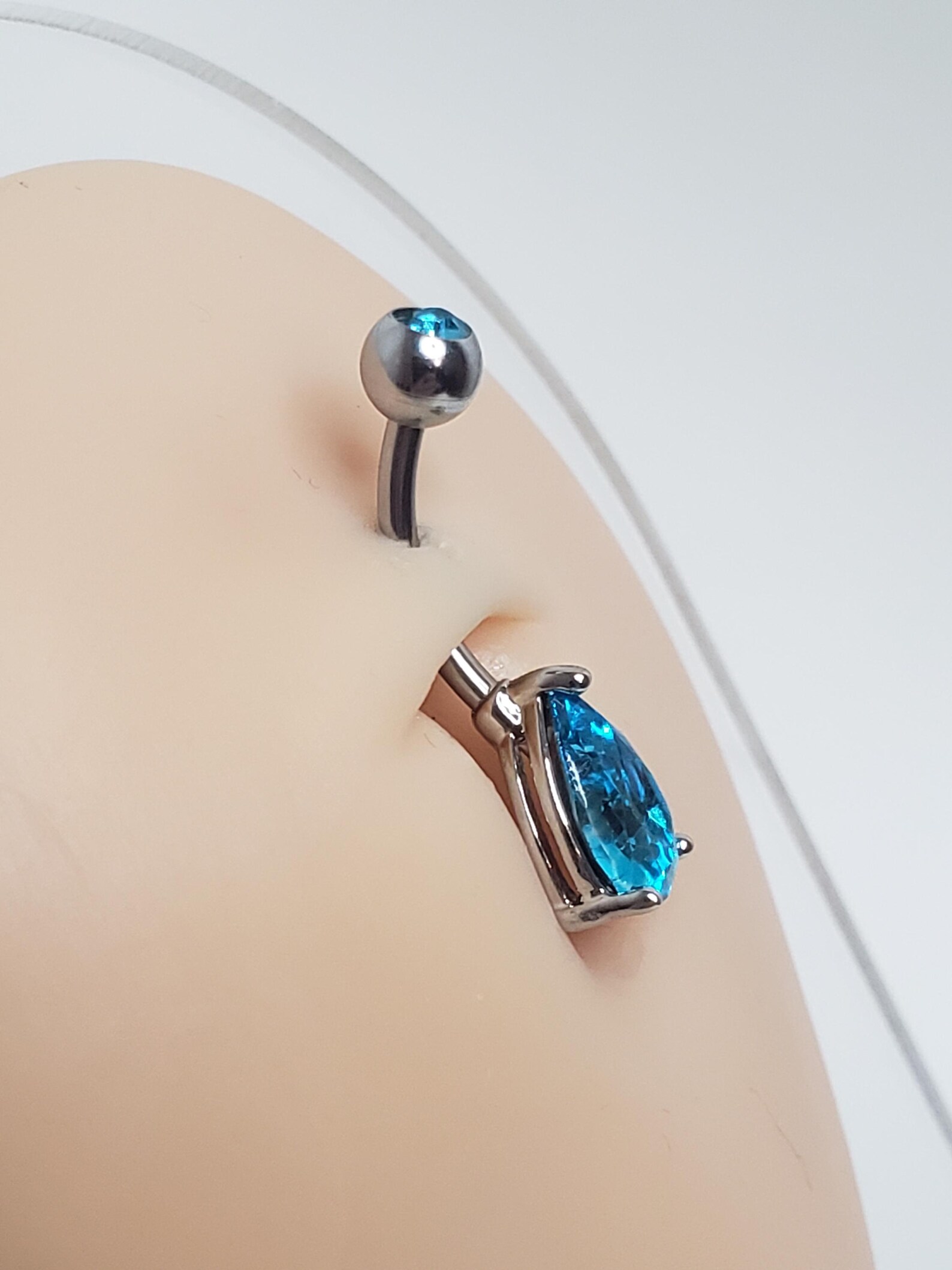 Teardrop Belly Button Ring - Blue CZ - Standard and Plus Size Available ...