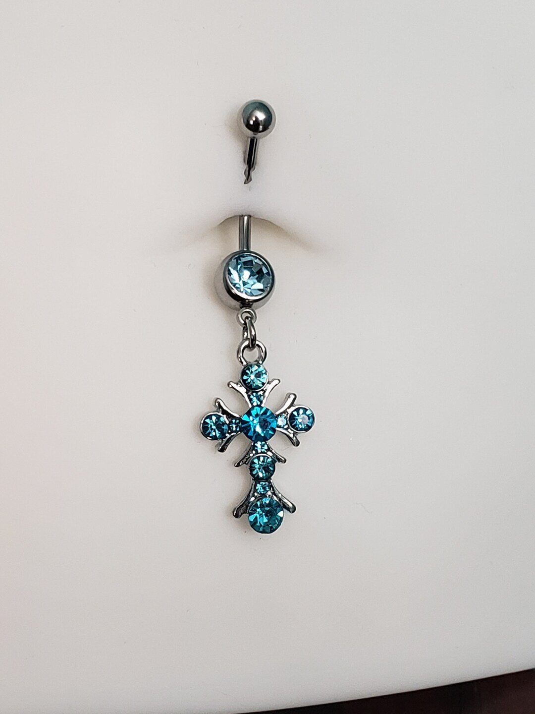 CZ Cross Dangly Belly Ring Pink or Blue Plus Size - Etsy