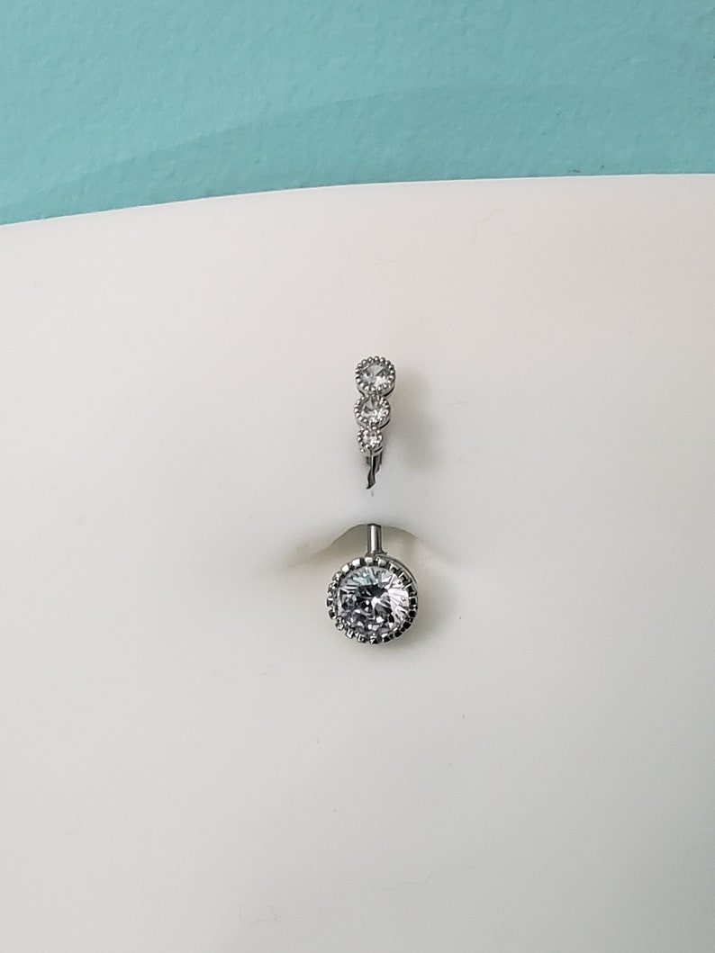 CZ Round Top Drop Heart Belly Button Ring - Etsy