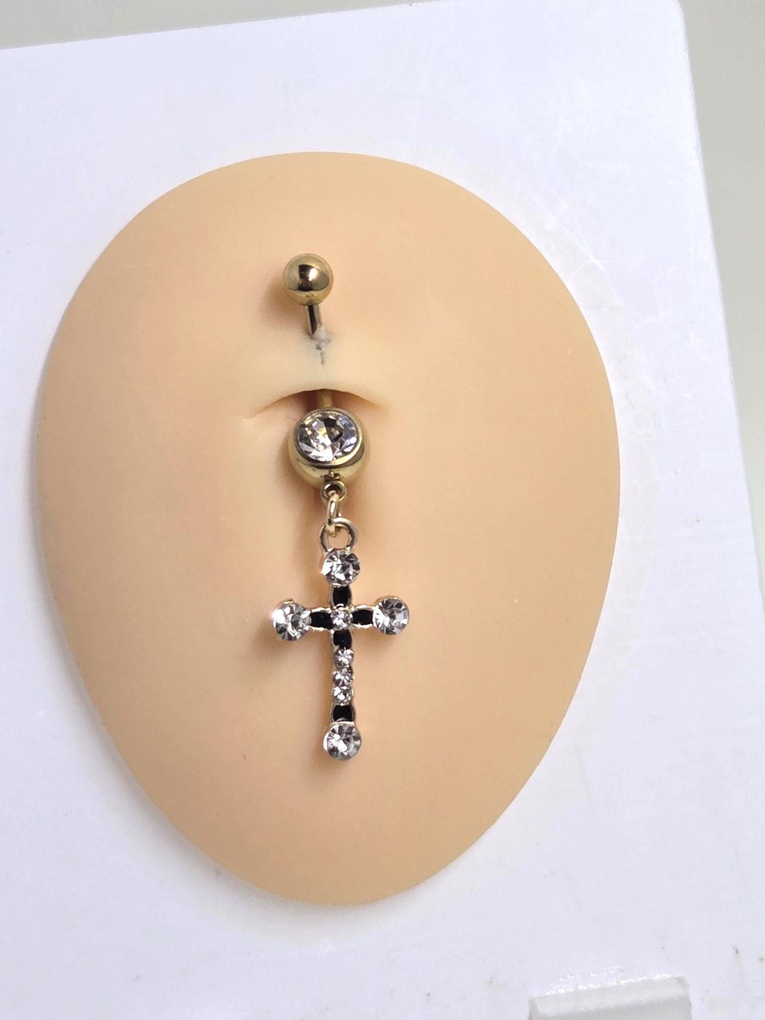 Gold Colored Cross Belly Button Ring - Etsy