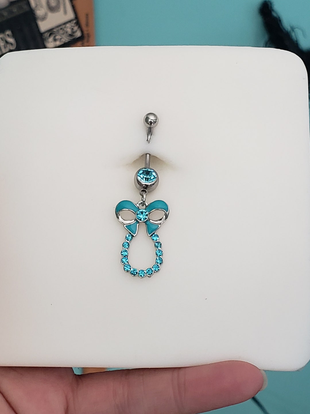 CZ Ribbons and Bows Stainless Steel Plus Size Belly Button Rings Pink ...