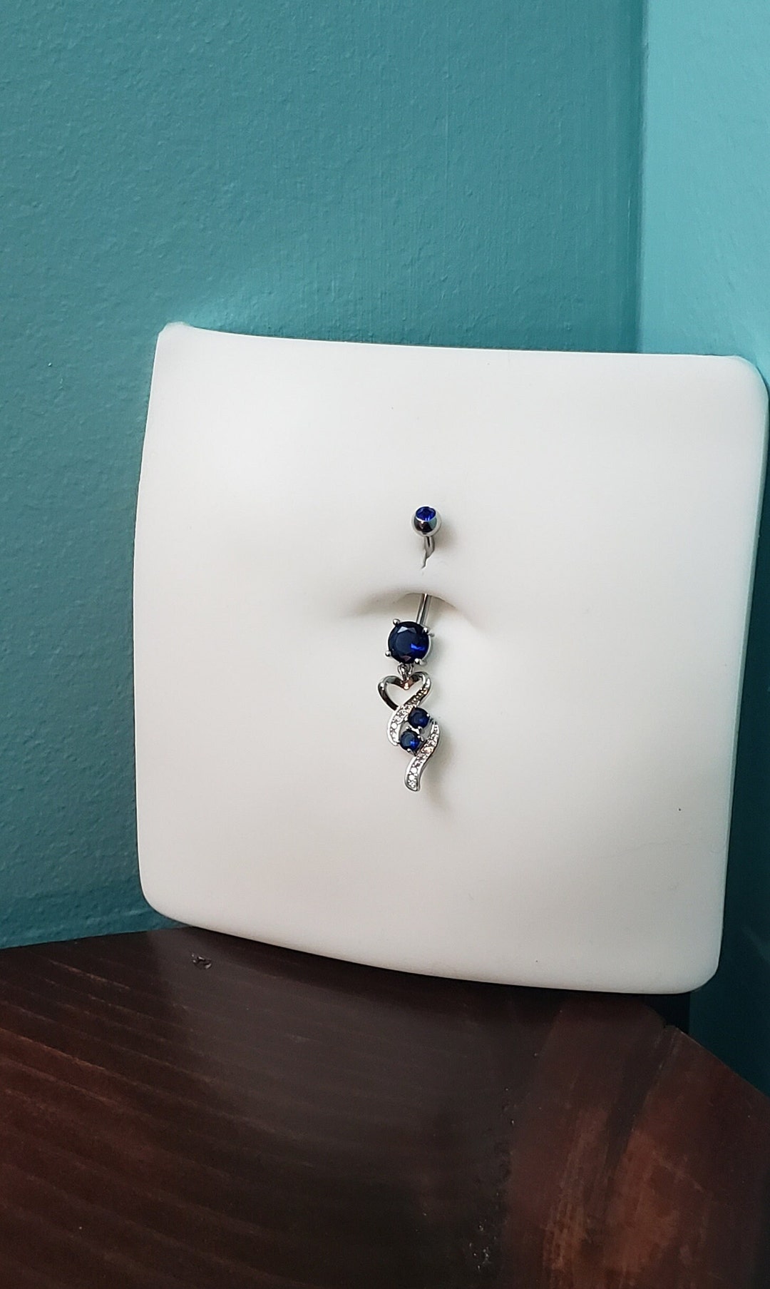 Custom Sizes Blue CZ Heart Stainless Steel Plus Size Belly Rings - Etsy