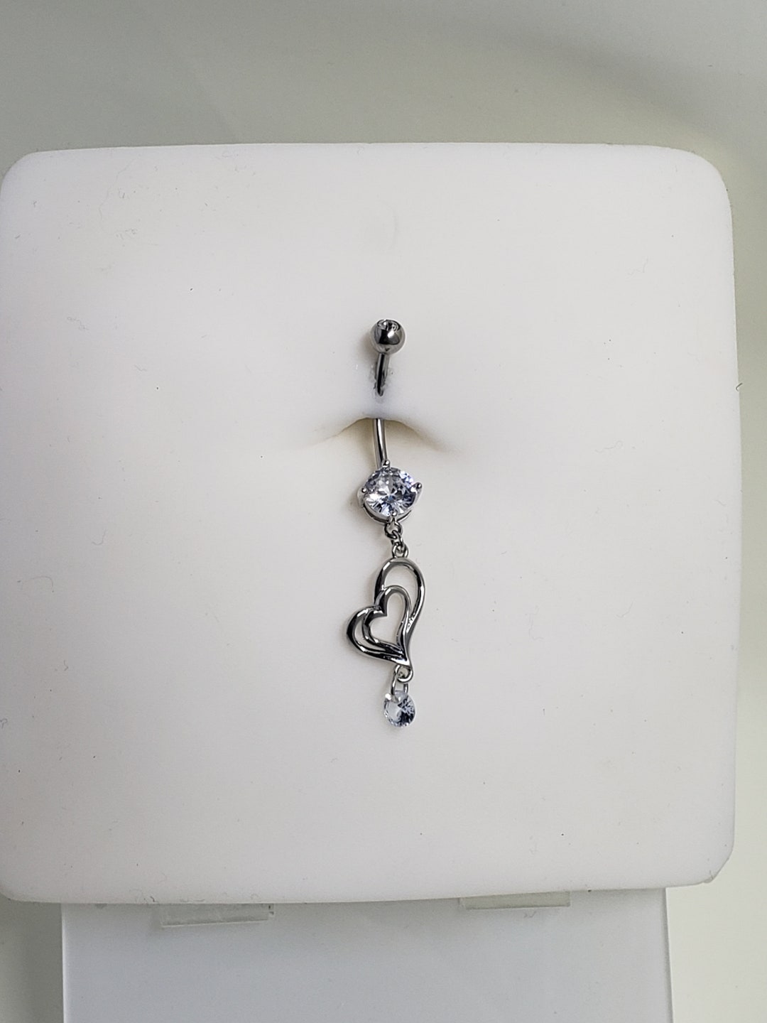 Dangly Double Heart Belly Button Rings Standard Size or Pregnancy - Etsy