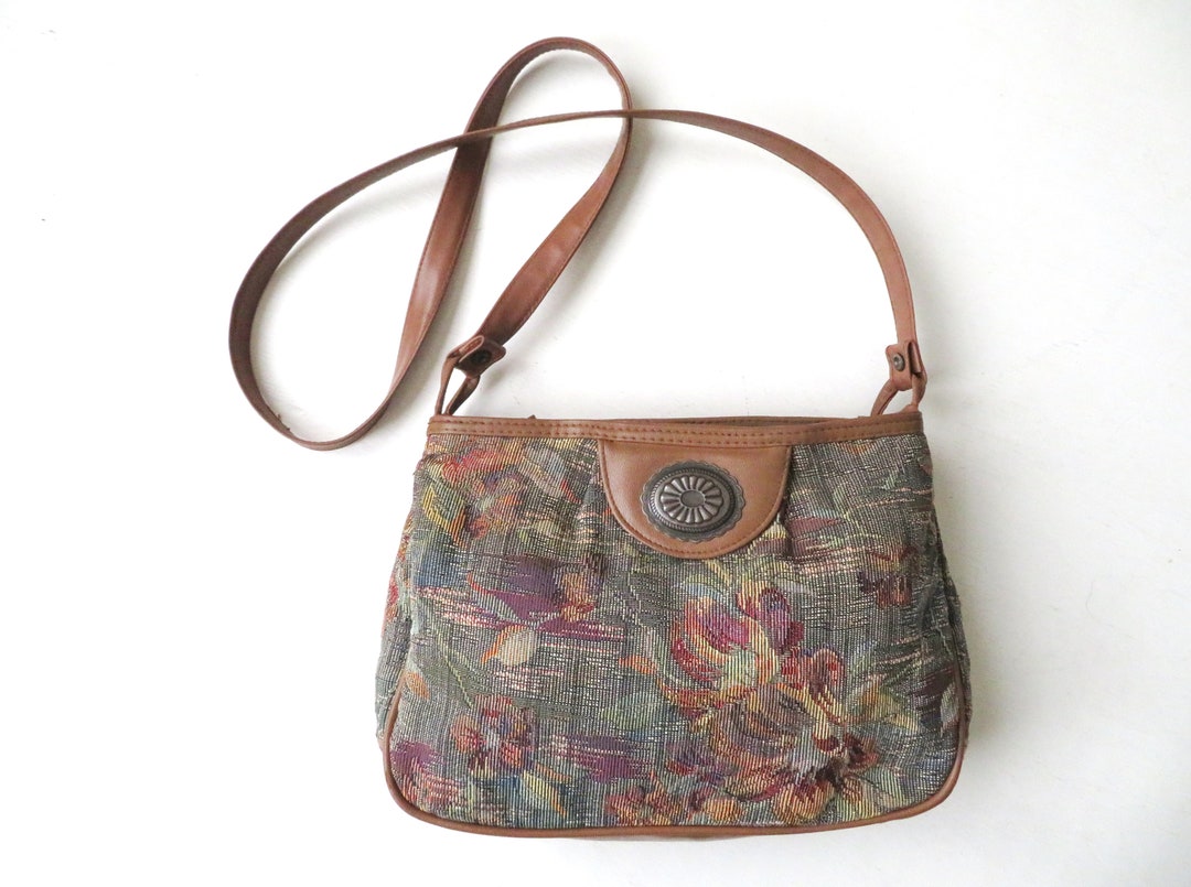 Tapestry Crossbody Bag, Vegan Fabric Bag, Long Strap Purse, Tan Brown ...