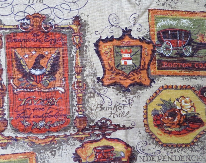 Vintage Fabric, 1960s Early American Colonial Print Fabric Piece, 41 X ...