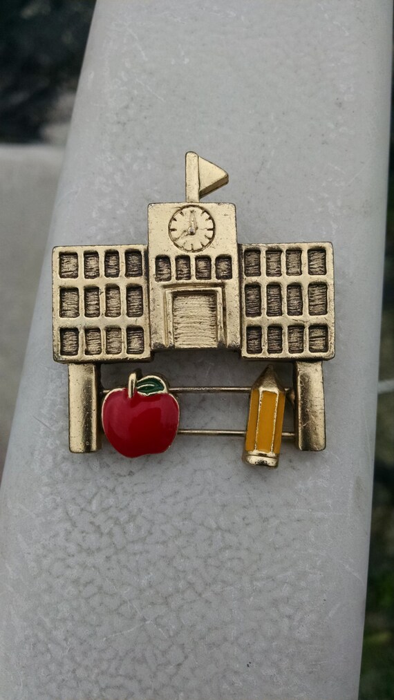 school house brooch vintage - Gem