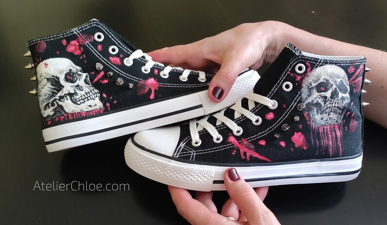Blood Dripping Skulls Shoes Studded Converse Shoes Spike - Etsy