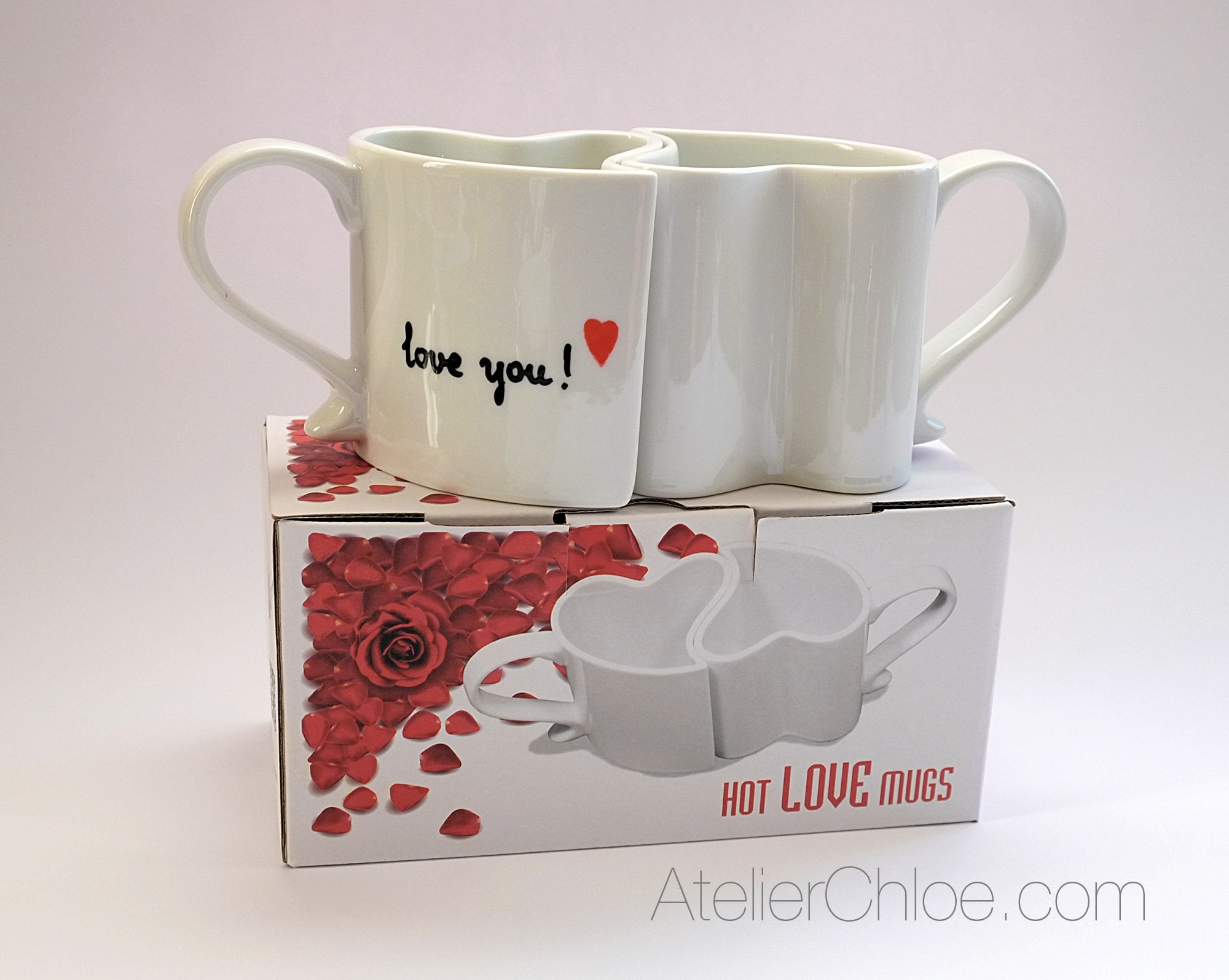 Heart shaped cups I love you I love you more mugs hand | Etsy