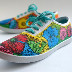 Floral Shoes, Colorful Sneakers, Painted Sneakers, Summer Womens Shoes ...