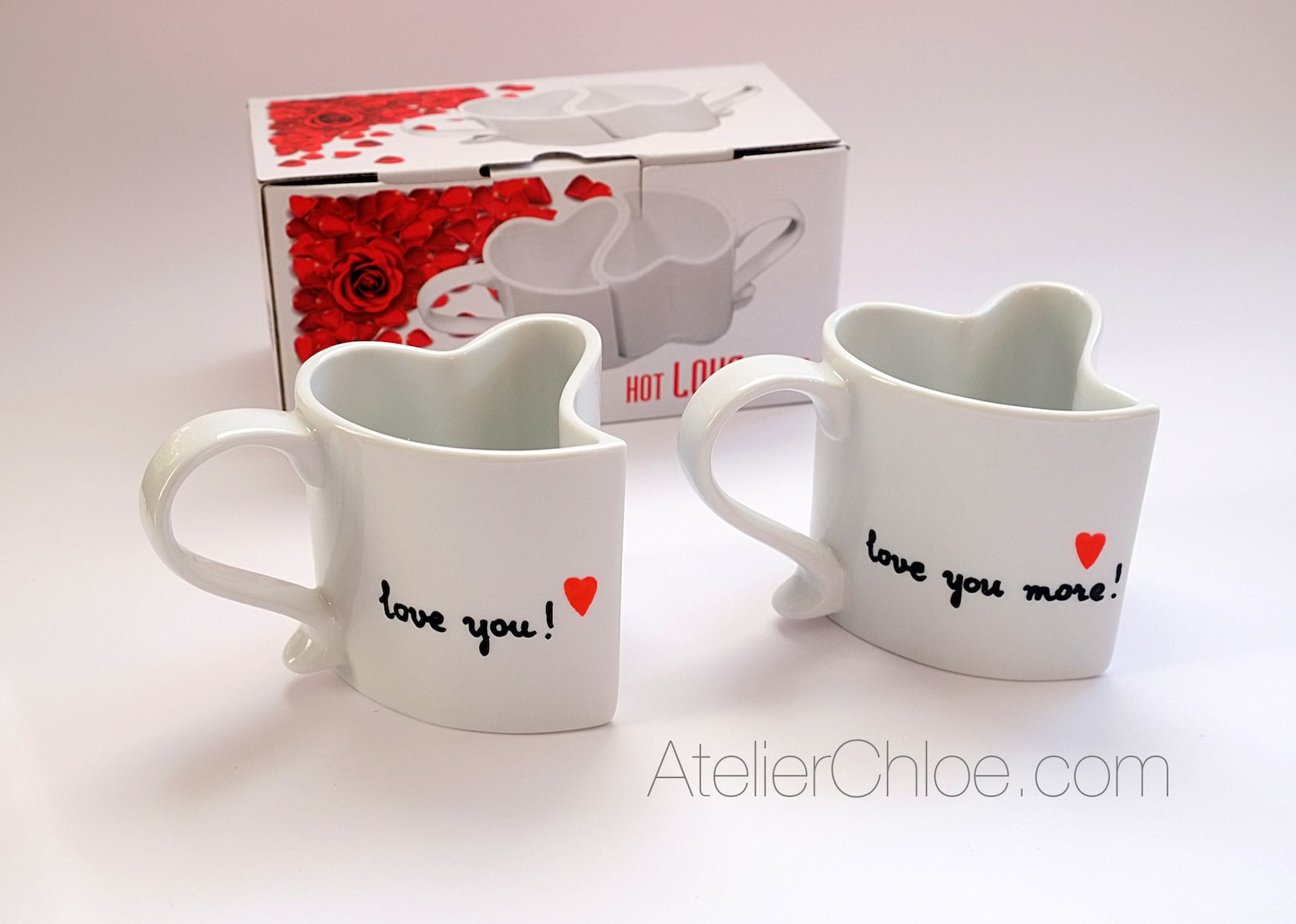 Heart shaped cups I love you I love you more mugs hand | Etsy