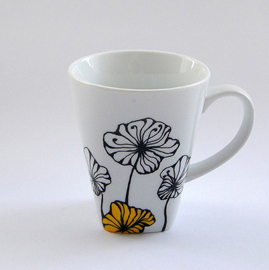 Personalized Painted Mug With Flowery Design, Porcelain Coffee Tea Mug ...